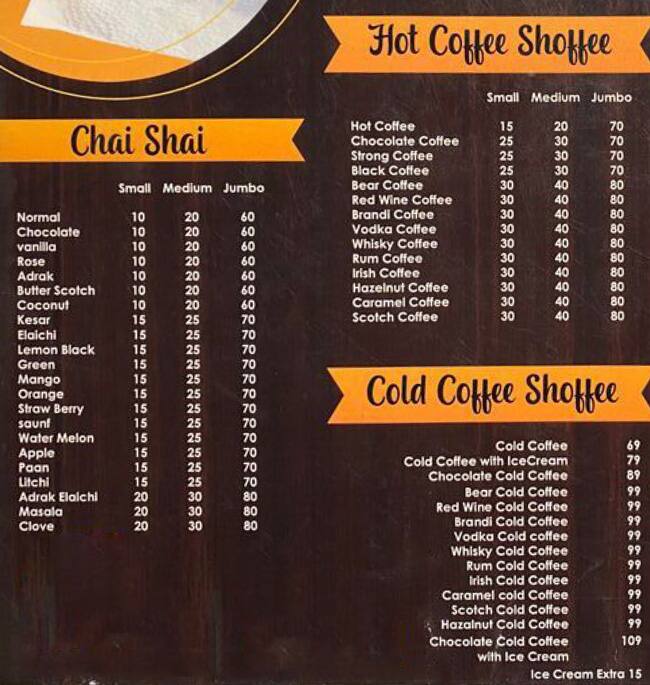 Menu of Chai Shai Bar, Prem Nagar, Dehradun