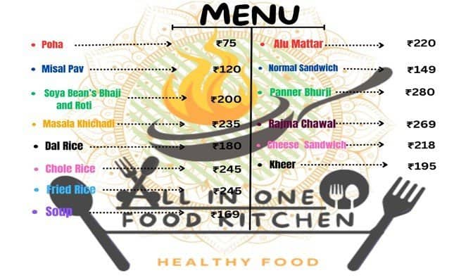 Menu of All In One Food Kitchen, Khar, Mumbai