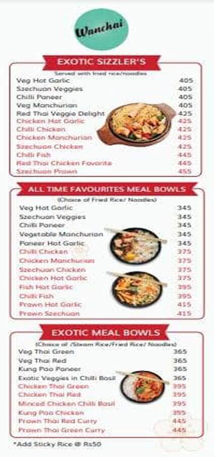 Menu of Wanchai, Saket, New Delhi