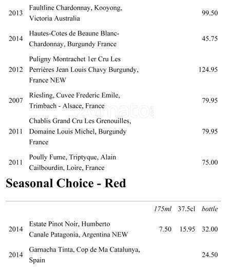 Menu at The Portman pub & bar, London, 51 Upper Berkeley St