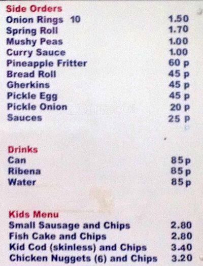 Menu at Miki's Fish Bar, Twickenham