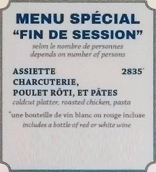 Menu at Le Coude Rouge restaurant, Makati