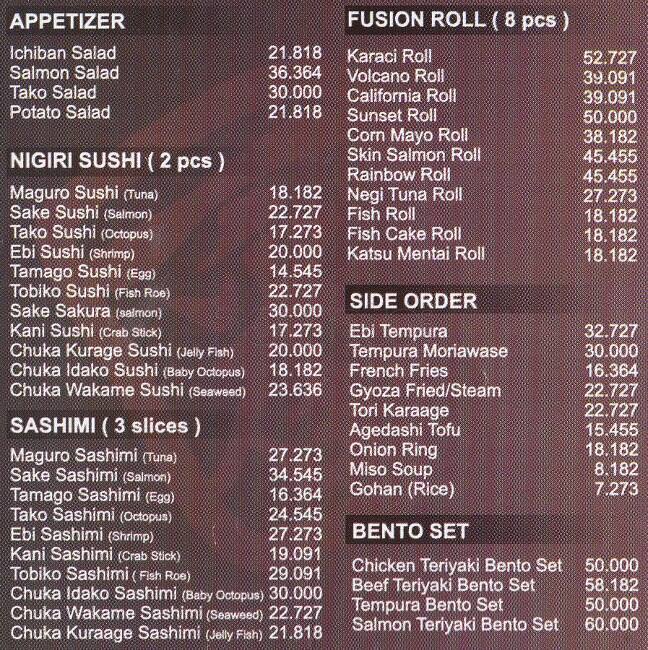 Menu at Ichiban Ramen restaurant, Bekasi Regency, Grand Metropolitan Mal