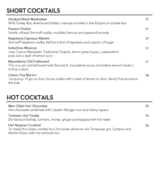 Menu at Emporium Eatery & Bar, Napier