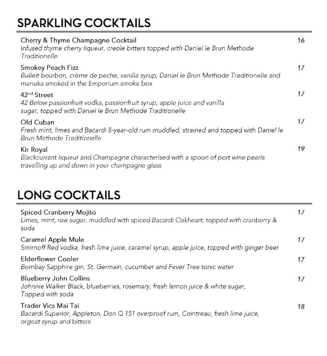 Menu at Emporium Eatery & Bar, Napier