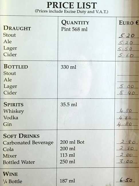 Menu at O'Briens Ferryman pub & bar, Dublin