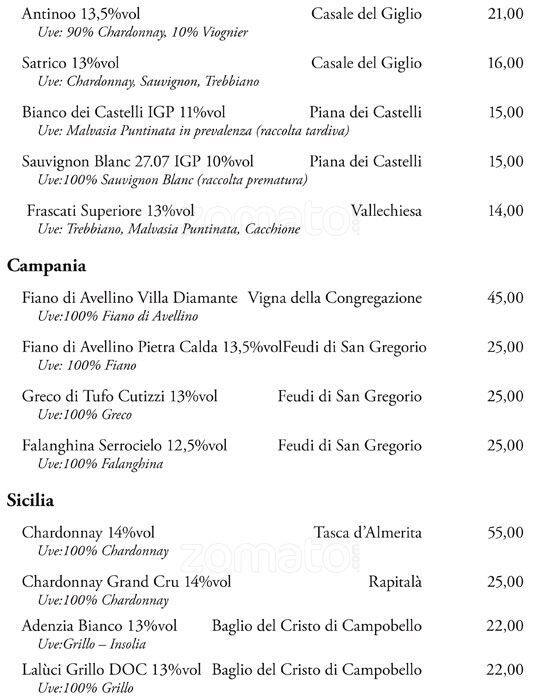 Menu at Piperno Restaurant, Rome