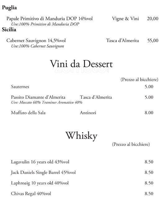 Menu at Piperno Restaurant, Rome