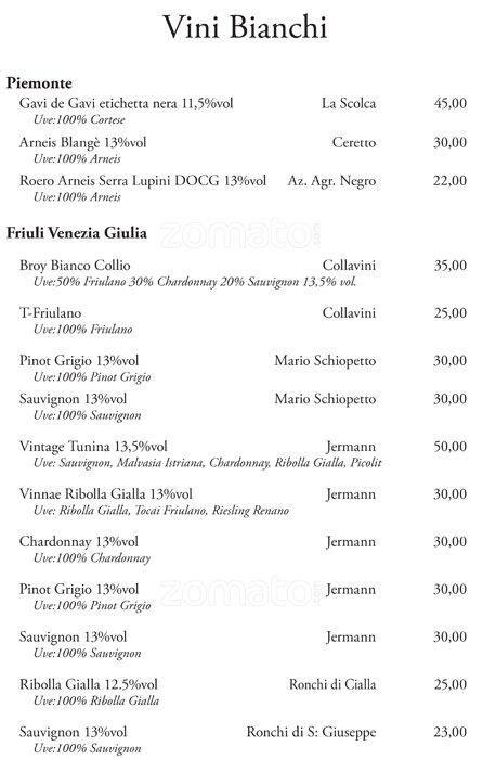 Menu at Piperno Restaurant, Rome