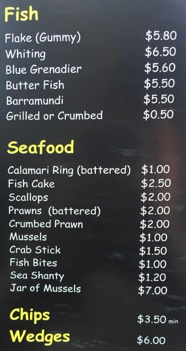 Menu at FISH AND CHIPS ON CIVIC restaurant, Altona
