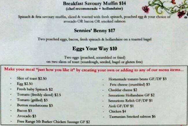 Menu at Sensations en Ardross cafe, Ardross, 15-19 Kearns Cres