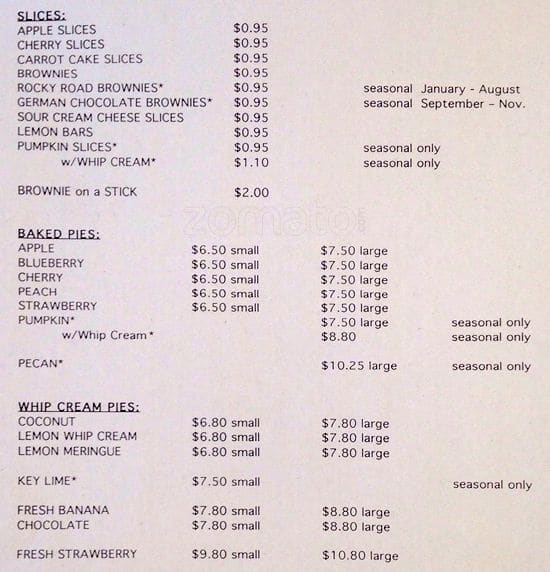 Menu at Weber's Bakery, Chicago