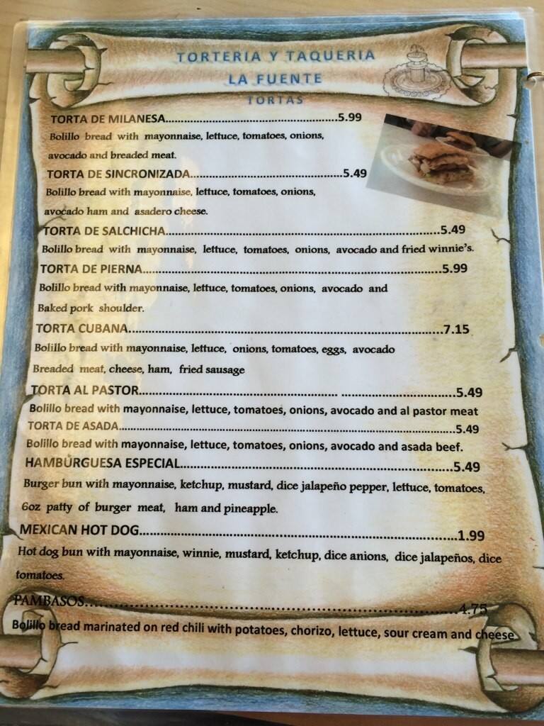 Menu at La Fuente restaurant, Amarillo