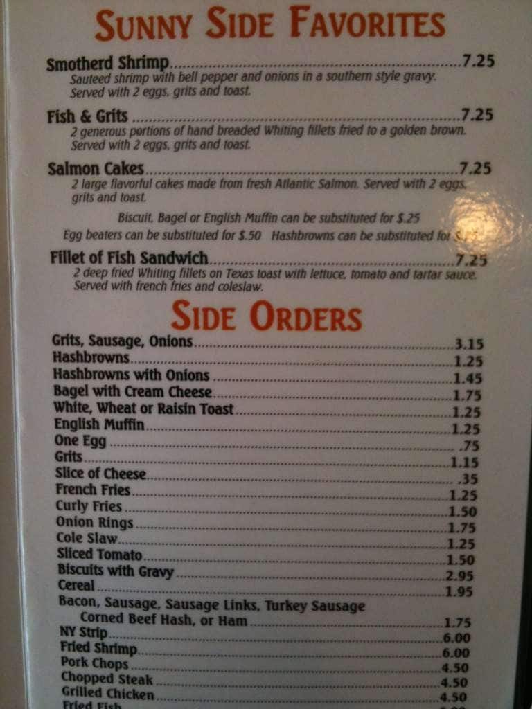 Menu at Sunnyside Up restaurant, Garden City, Auigusta Rd