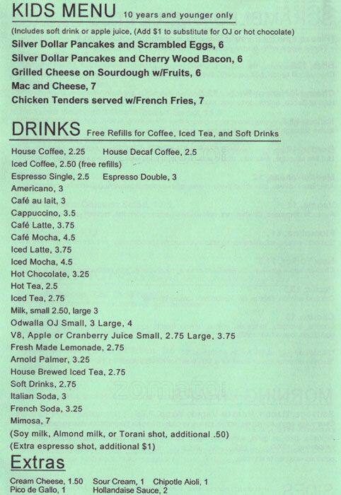 Menu at Cafe Bliss, Belmont