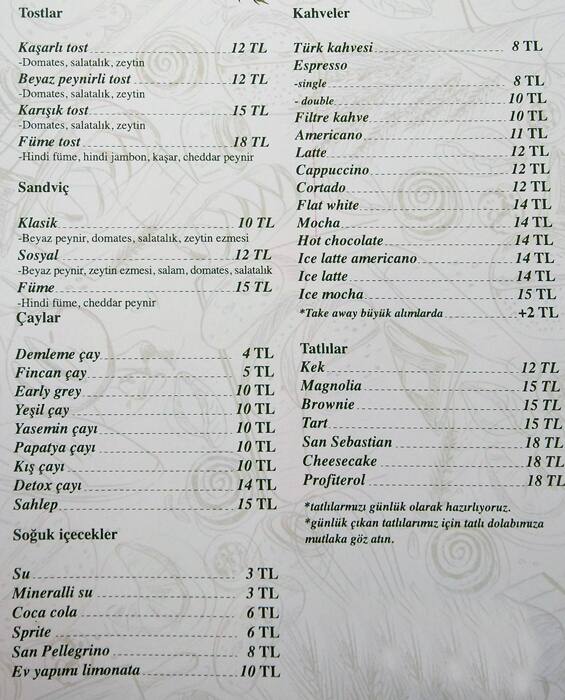 Menu at Forest Bakery, Istanbul