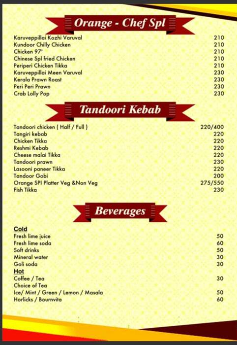 Menu at Spice Town, Chennai