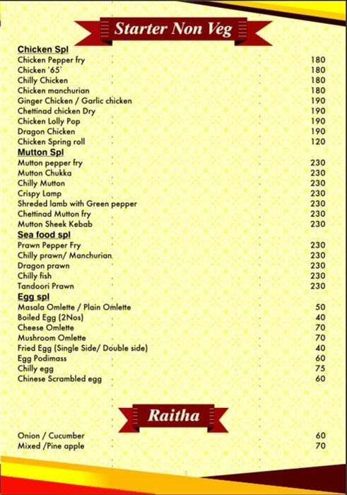 Menu at Spice Town, Chennai