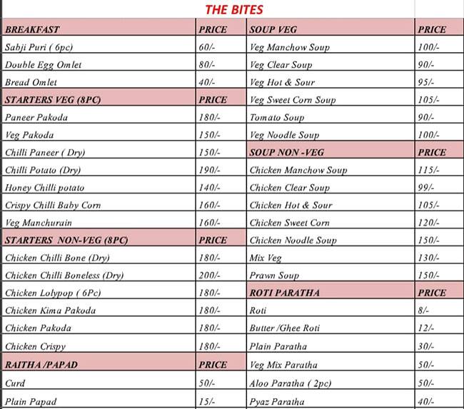 Menu of The Bites, New Town, Kolkata