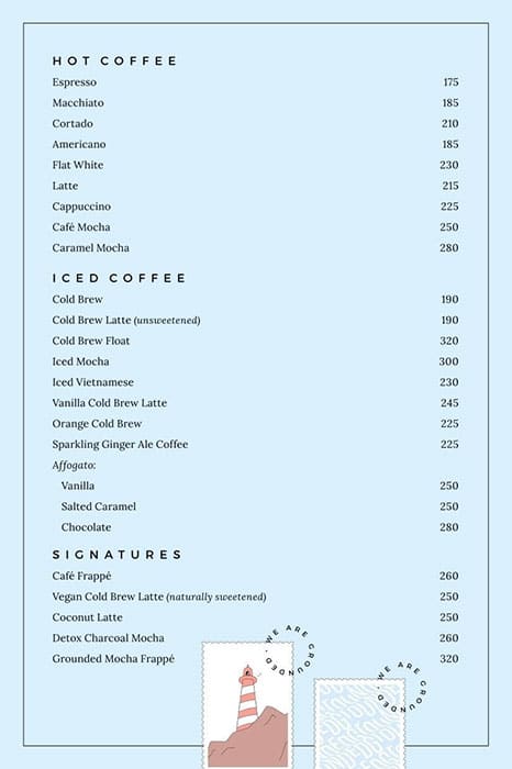 Menu of Grounded, Bandstand, Bandra West, Mumbai