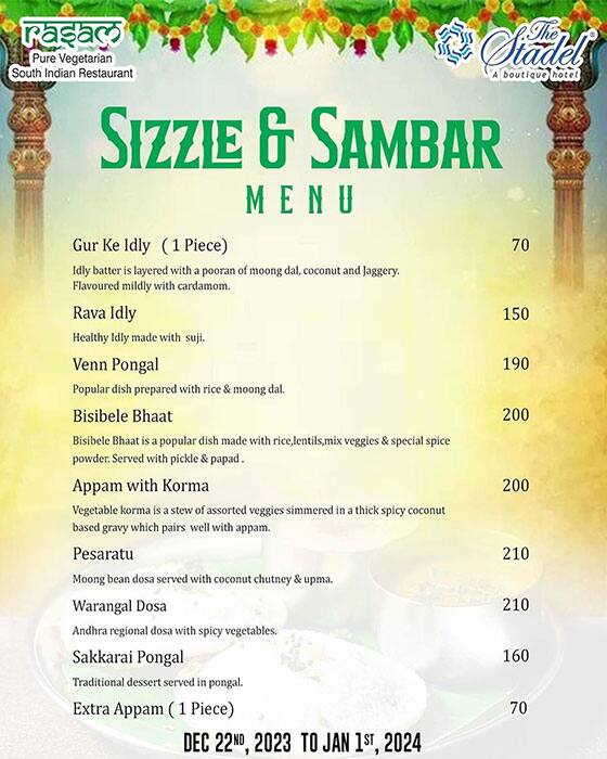 Menu of Rasam, Pure Vegetarian South Indian Restaurant By The Stadel ...