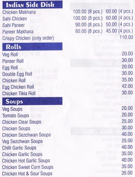 Menu at Som's Fast Food, Kolkata
