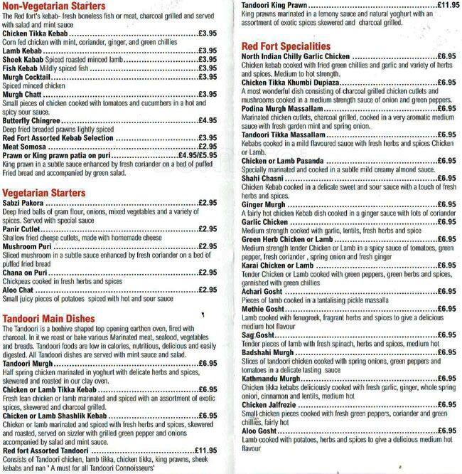 Menu at Red Fort fast food, Edinburgh