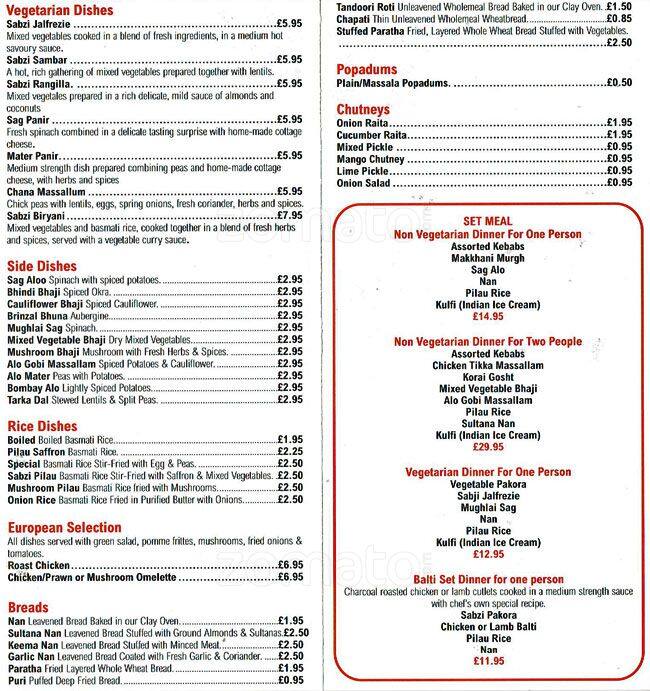 Menu at Red Fort fast food, Edinburgh