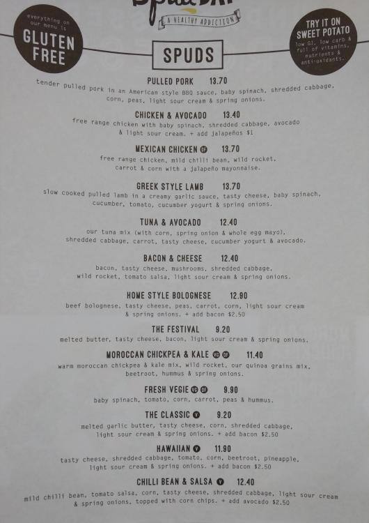 Spudbar Menu, Menu for Spudbar, South Melbourne, Melbourne - Urbanspoon ...