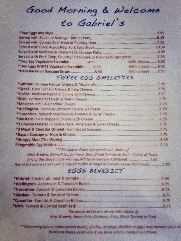 Menu at Gabriel's Cafe & Grill, Wellington