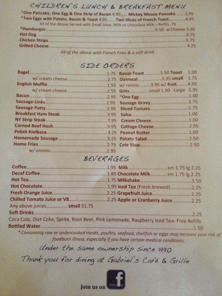 Menu at Gabriel's Cafe & Grill, Wellington