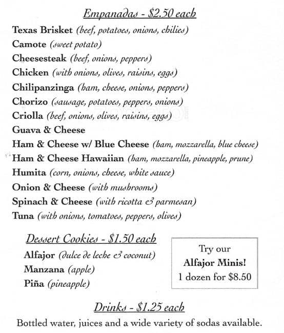 Menu at Empa Mundo - World of Empanadas restaurant, Irving