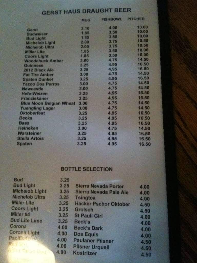 Menu at Gerst Haus pub & bar, Nashville
