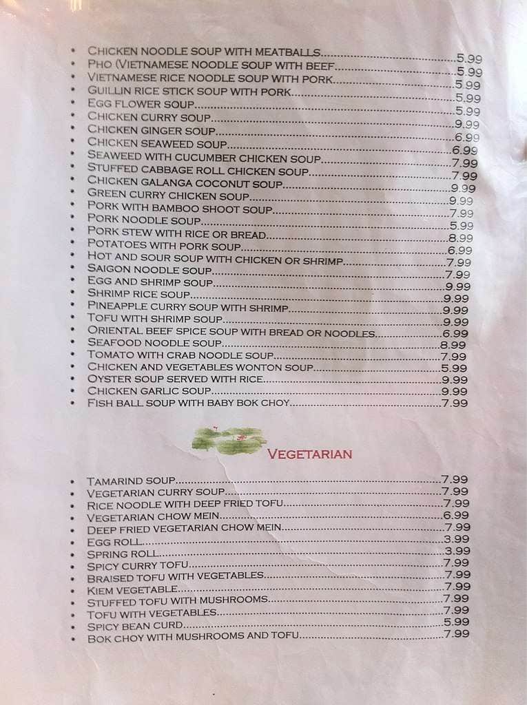 Menu at Pho Hong Vietnamese Restaurant, Klamath Falls, Washburn Way