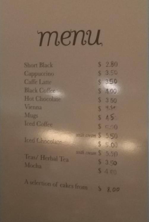 Menu at Cafe Regina, Greenvale