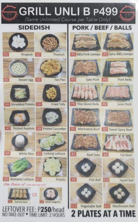 Menu at Supreme Beef Hotpot restaurant, Manila, 670 T.M. Kalaw Street