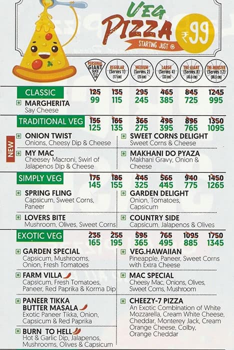 Menu of La Pino'z Pizza, Vashi, Navi Mumbai