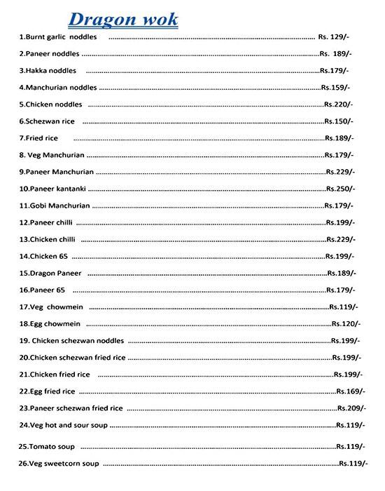 Menu of Dragon Wok, Baner, Pune