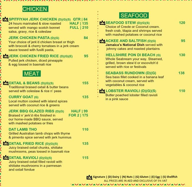 Menu of Ting Irie, Saadiyat Island, Abu Dhabi