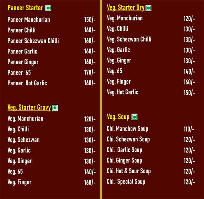 Menu of Chinese Corner, Mulund West, Mumbai