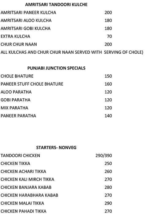 Menu of Punjabi Junction, Pashan, Pune