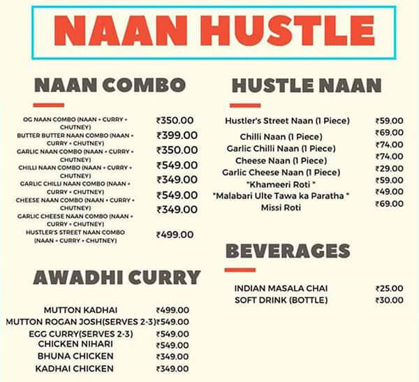 Menu of Naan Hustle, Sector 50, Noida
