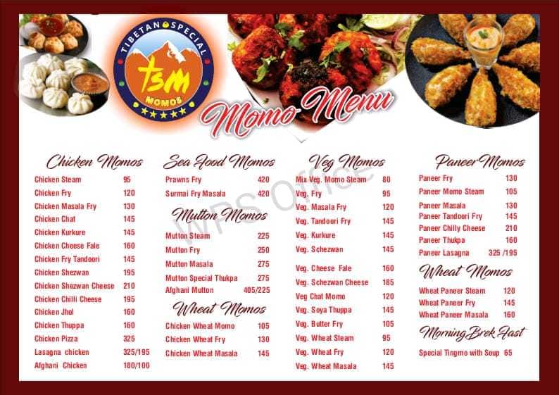 Menu of Tibetan Special Momos, Bhosari, Pune