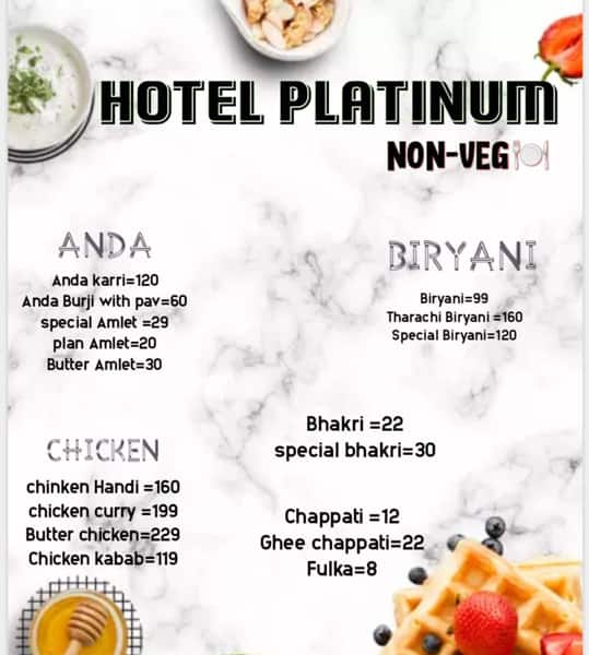 Menu of Hotel Platinum, Hadapsar, Pune