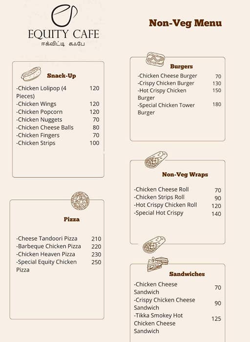 Menu of Equity Cafe, Kilpauk, Chennai