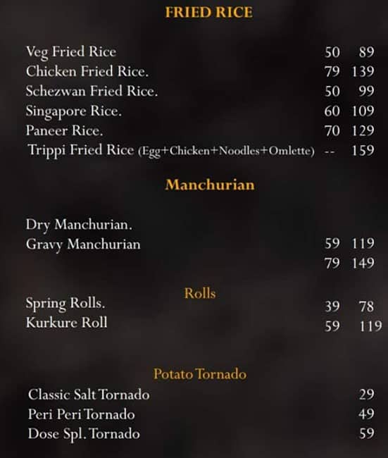 Menu of Dose, Sector 125, Noida