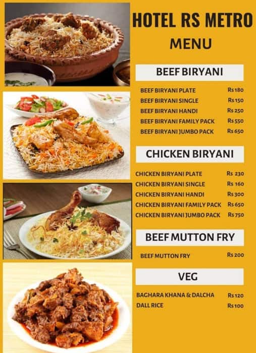 Menu of RS Hotel, Erragadda, Hyderabad