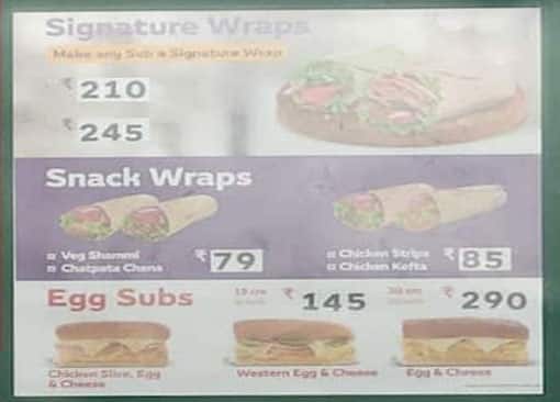Menu of Subway, Ittige Gudu, Mysore