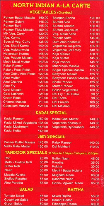 Menu at Shiv Sagar, Bengaluru, 1