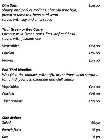 Menu at The Rosebery pub & bar, London, 66 Knightsbridge